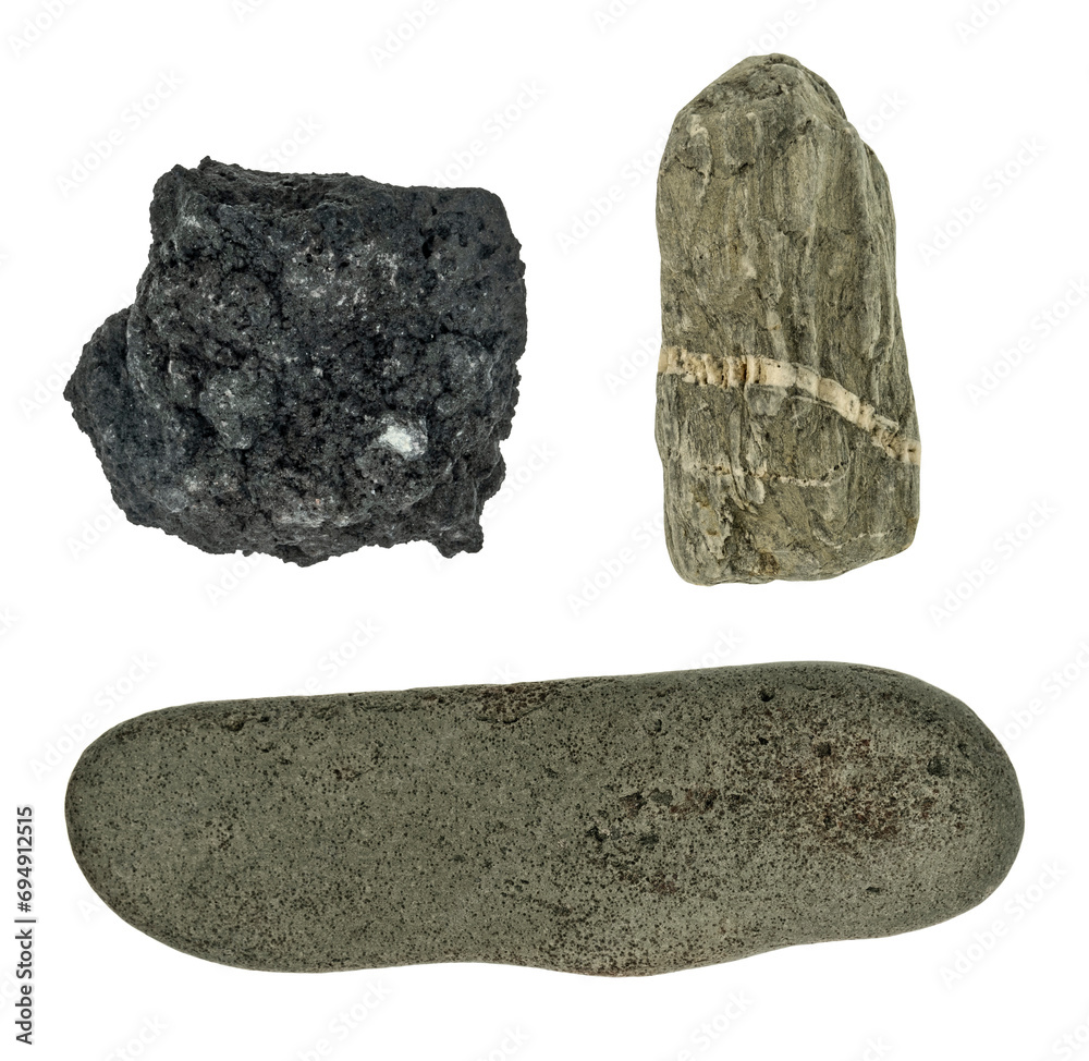 Set of 3 Different Types of Rocks and Stones. Black Volcanic Rock ...