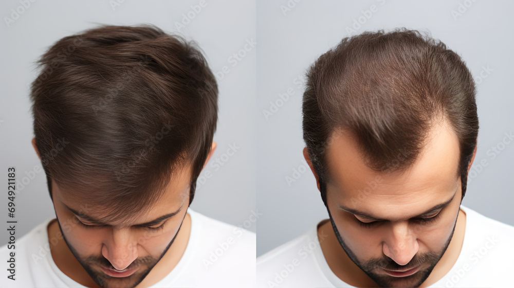 Balding Man Before and After Hair Transplant Surgery. Man Losing Hair ...