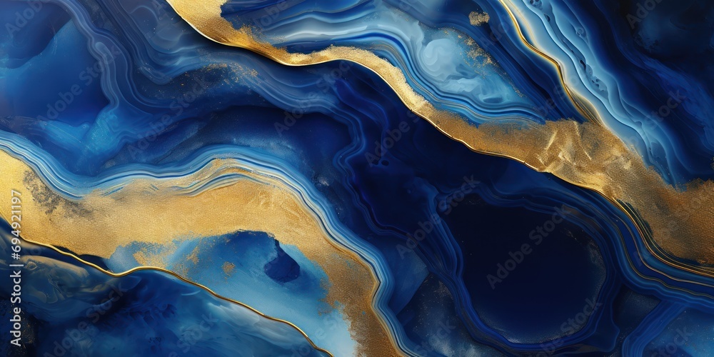 Rich blue and gold geode patterns swirl together, creating a natural ...