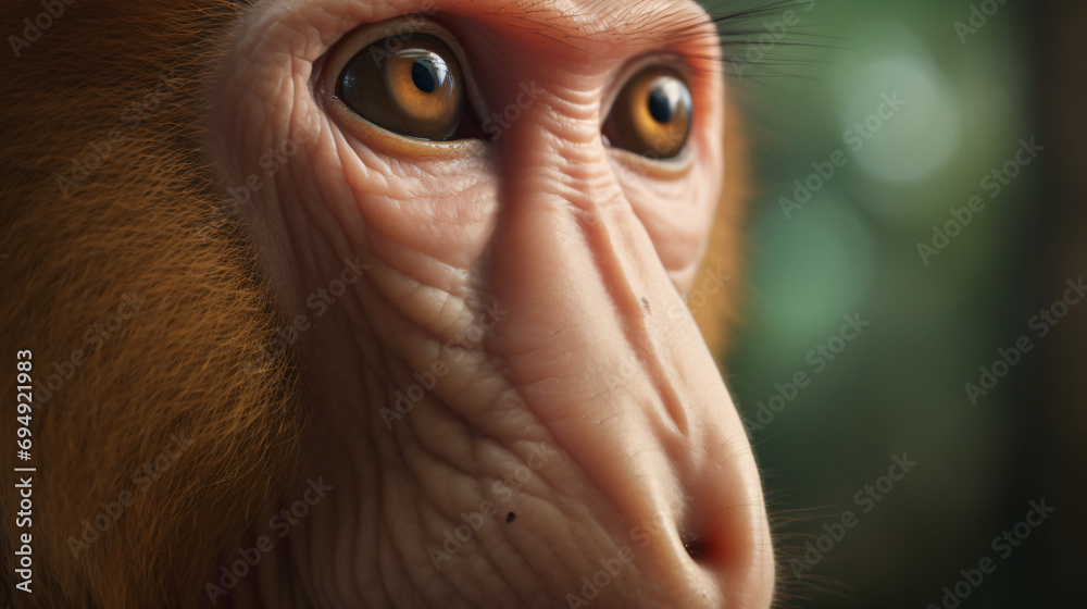 close-up photograph of the inquisitive eyes of a proboscis monkey Stock ...