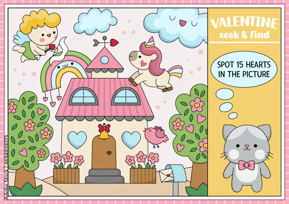 Vector Saint Valentine searching game with house and kawaii characters ...