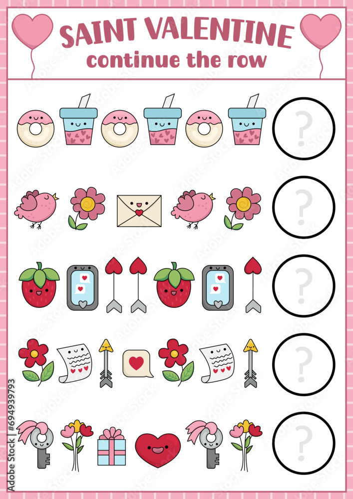 What comes next. Saint Valentine matching activity for preschool ...
