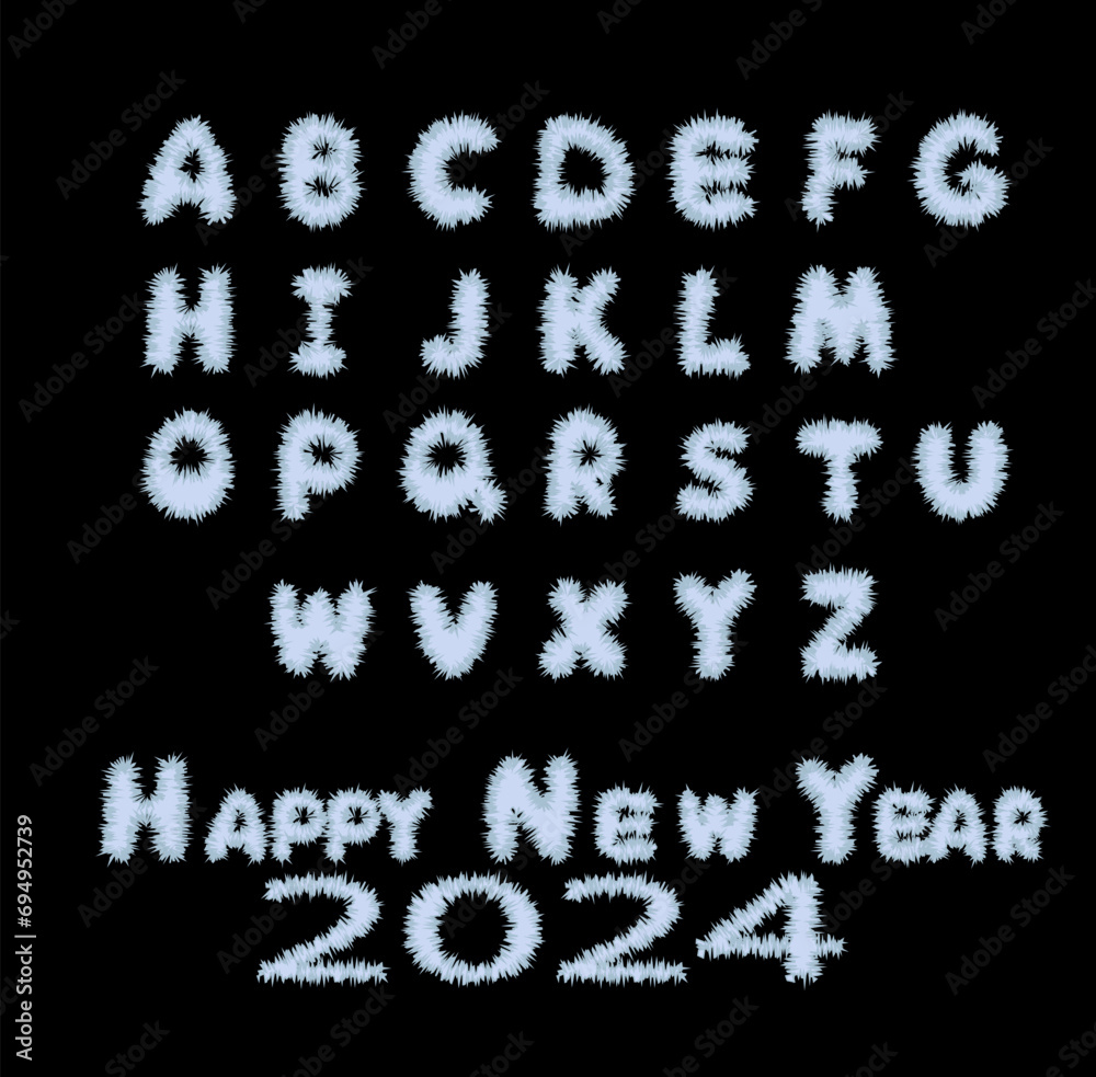 English alphabet. Happy New Year 2024. Cartoon fantasy new year font ...