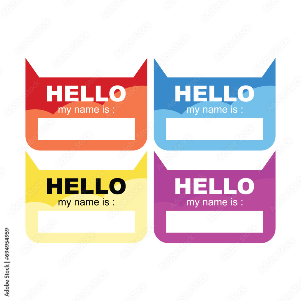 Set of four frames with the words hello and hello in red color ...
