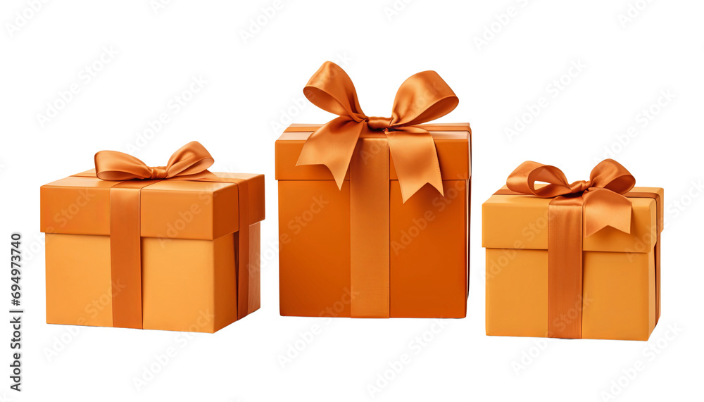 orange gift box with ribbon set isolated on transparent background ...