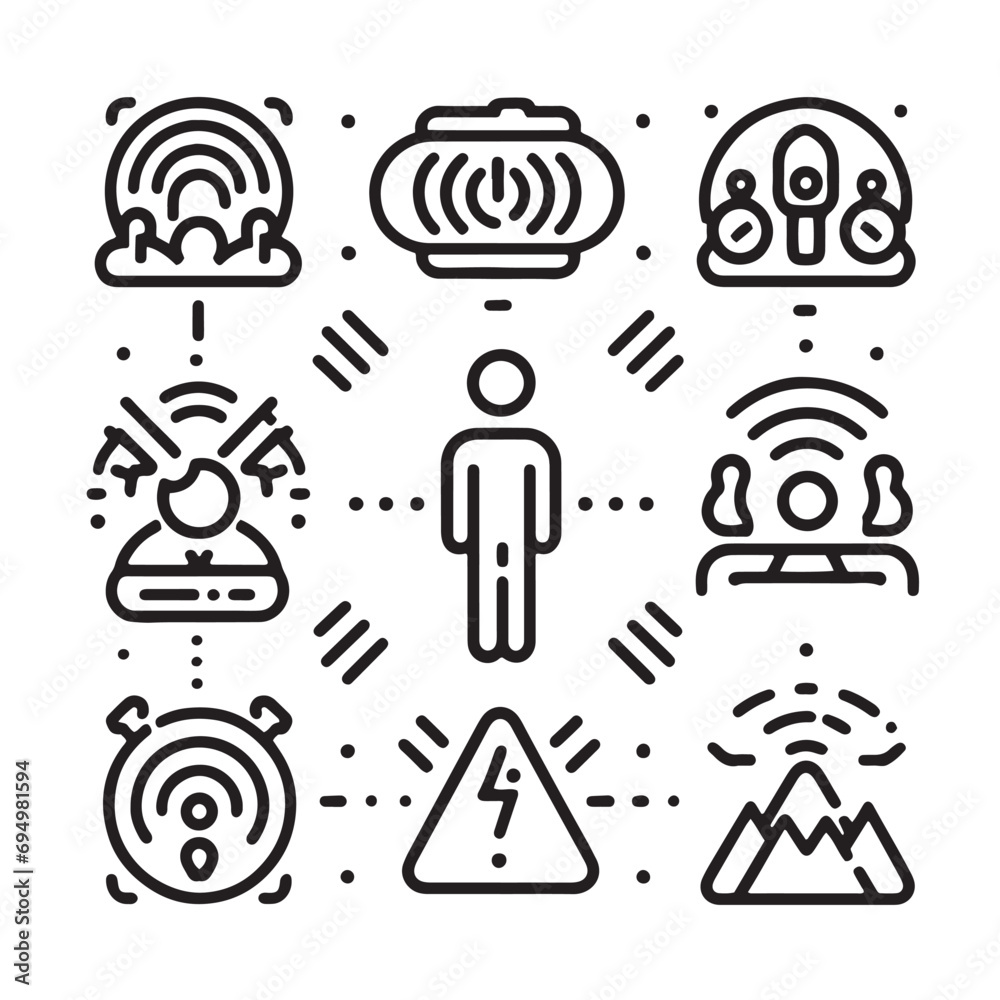 Alert emergency icons set - Emergency symbols for public safety and ...