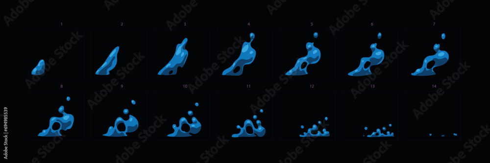 Fountain water fall animation effect. Water splash sprite sheet for ...