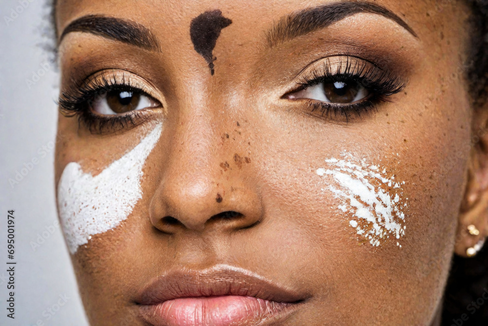 Beautiful african woman with vitiligo skin, female face with conceptual ...