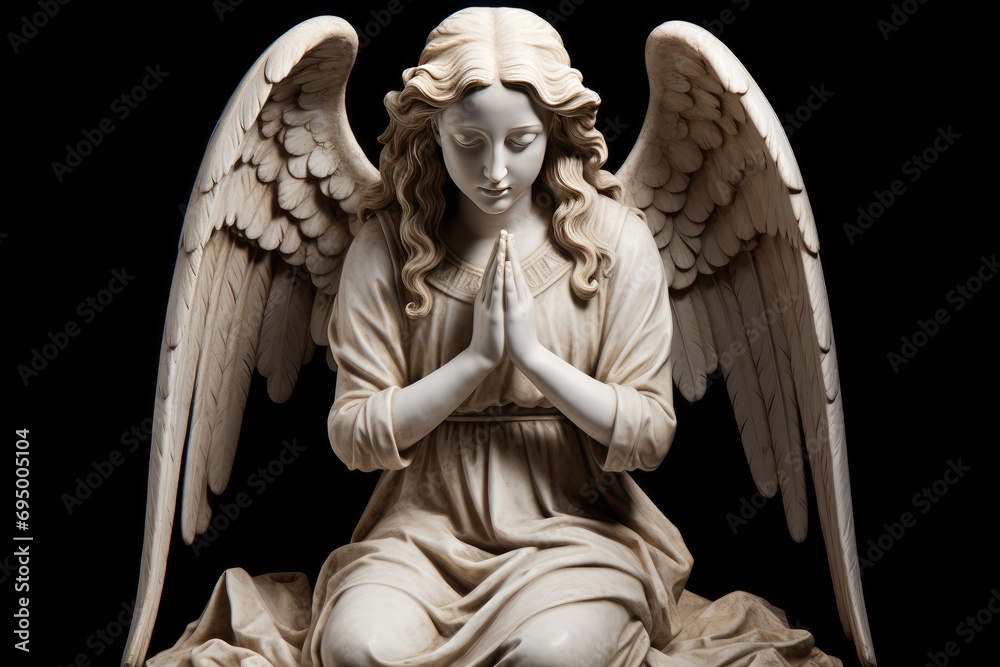 Angel sculpture with hands clasped in prayer, setting a tone of ...