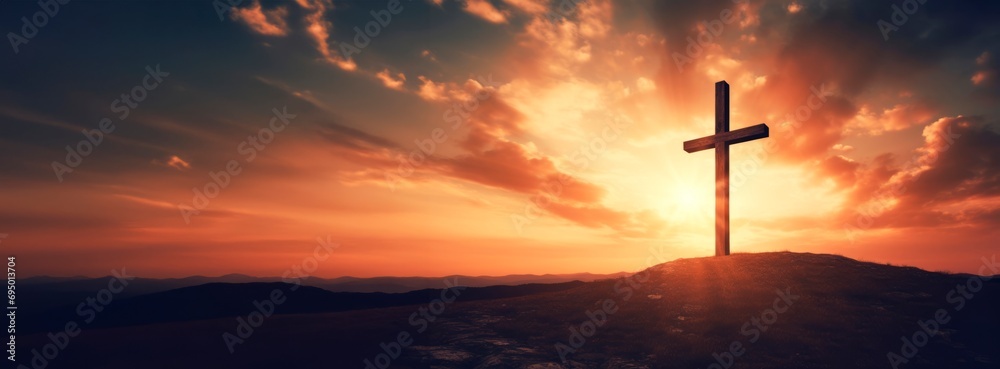 Poster Crucifixion Of Jesus Christ At Sunrise -a christian cross on top of a Hill at su – Wall ...