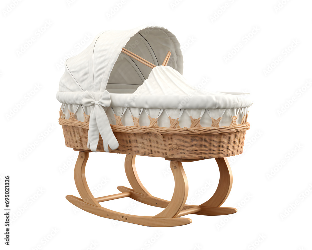 bassinet , Vintage baby wicker cot, isolated on transparent background ...