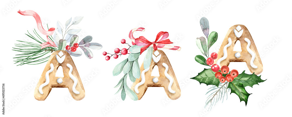 Watercolor Gingerbread Alphabet Christmas Clipart, Gingerbread letters ...