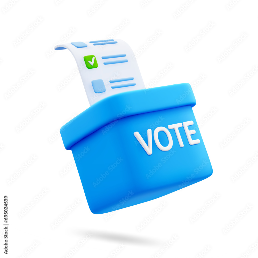 3D Blue Vote Box and Ballot Paper with Check Mark Isolated on White ...