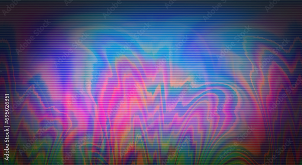 Glitched flickering screen with holographic pixel noise and scanlines ...