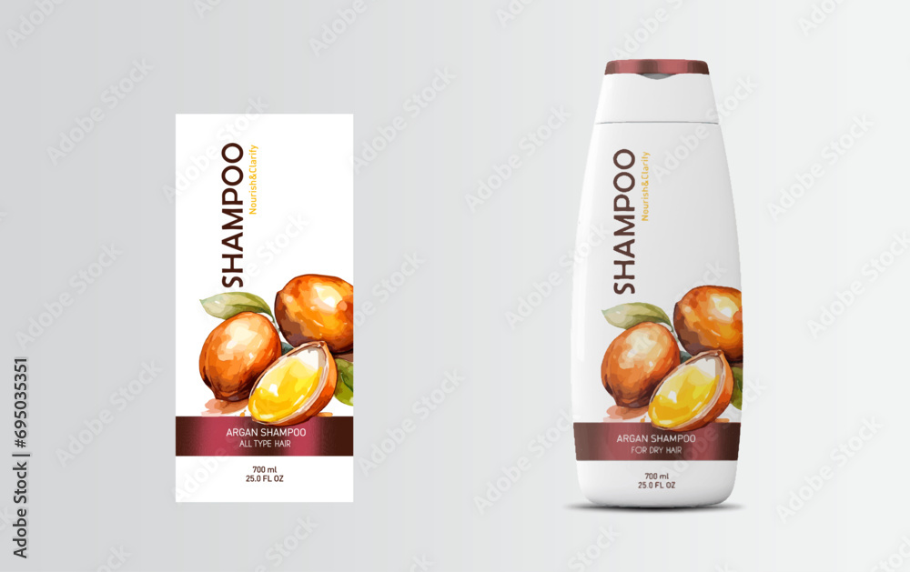 Argan oil Shampoo Label Design, Shampoo bottle template design vector ...
