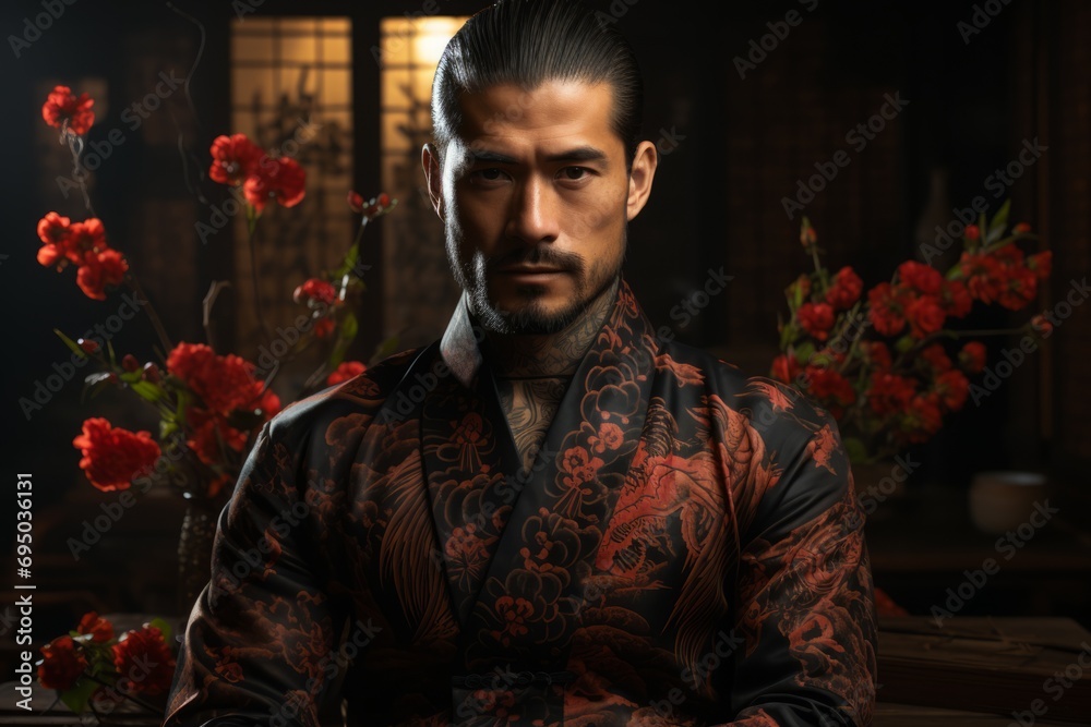 A man with yakuza style tattoos. dangerous people, concept: mafia and ...