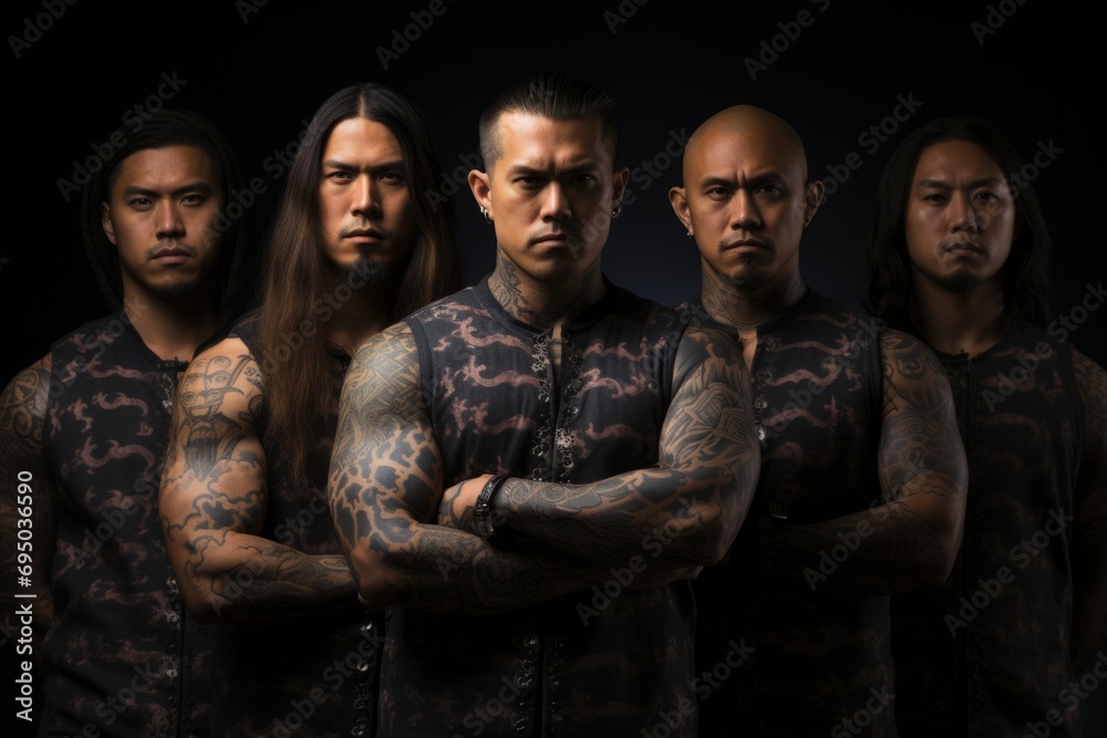 A group of men with yakuza style tattoos. dangerous people. Concept ...