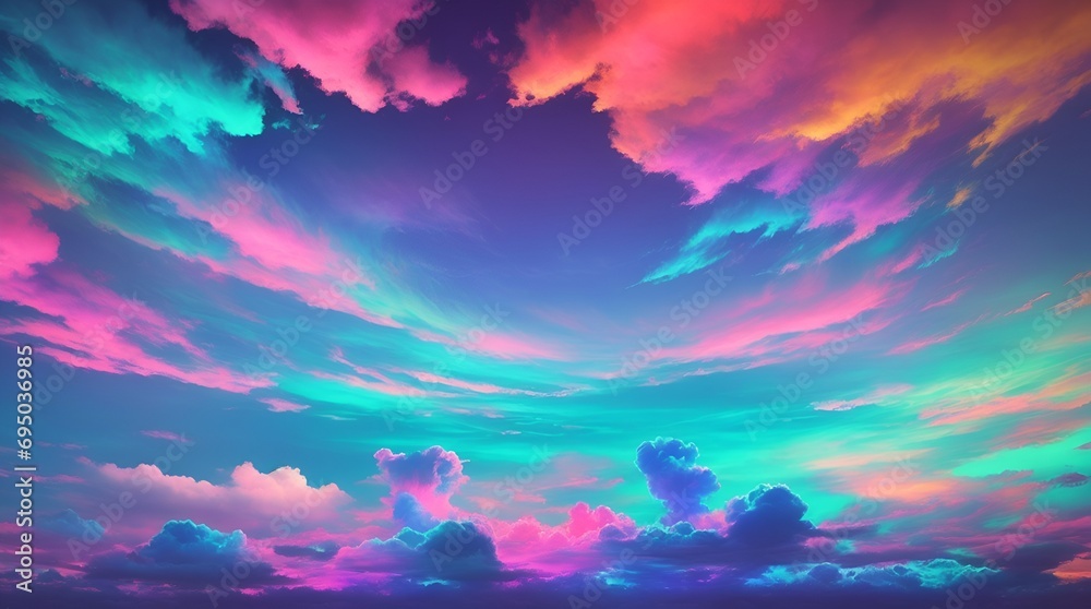 Colorful natural scenic landscape with vibrant blue sky and clouds. A ...