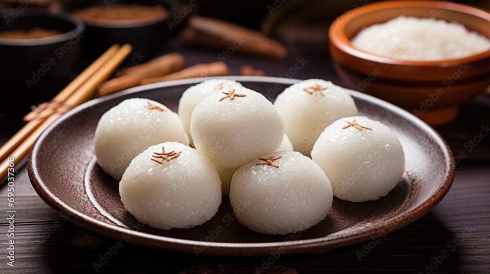 Tang yuan. Sweet rice balls in a plate. Chinese round sweet rice balls ...