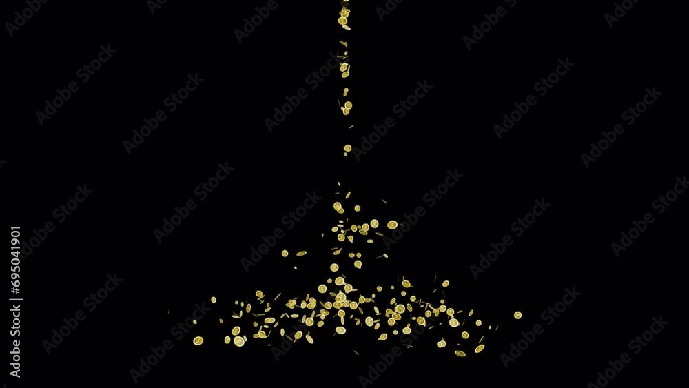 Coins drop. Coins rain animation on transparent background. Falling ...