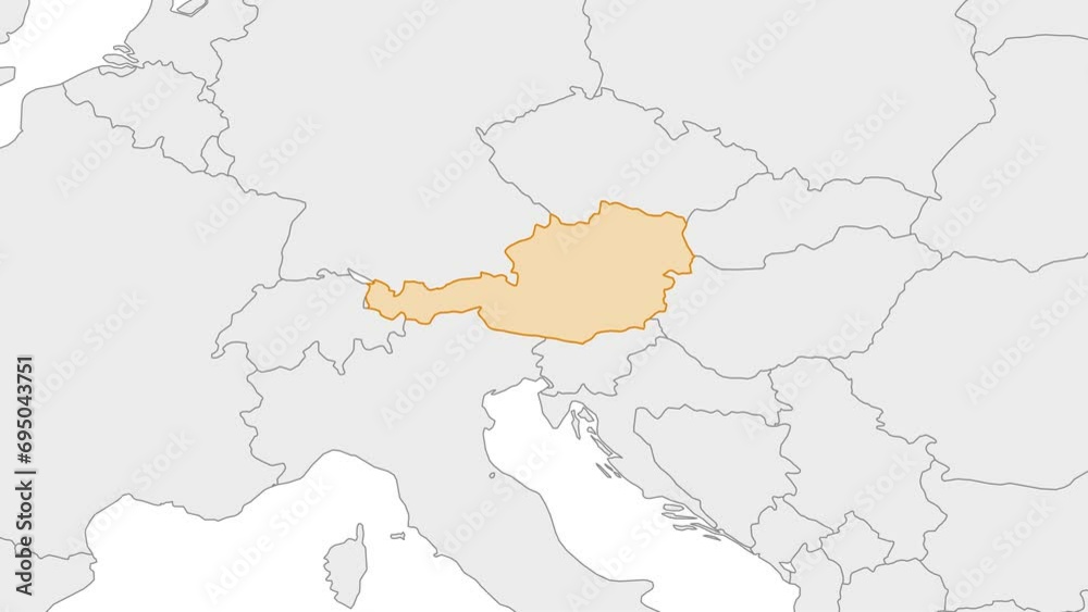 Animation of Austria country map on the world map. Animation of map ...