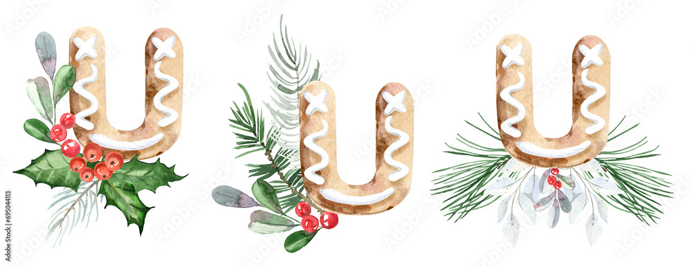 Watercolor Gingerbread Alphabet Christmas Clipart, Gingerbread letters ...