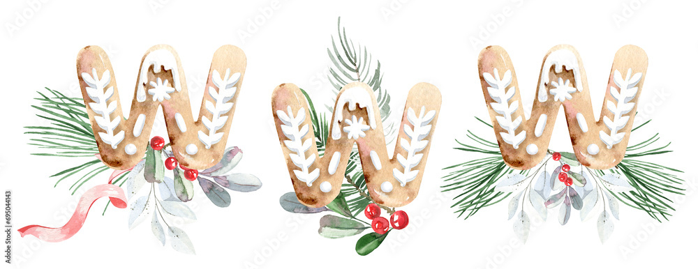 Ilustrace „Watercolor Gingerbread Alphabet Christmas Clipart ...