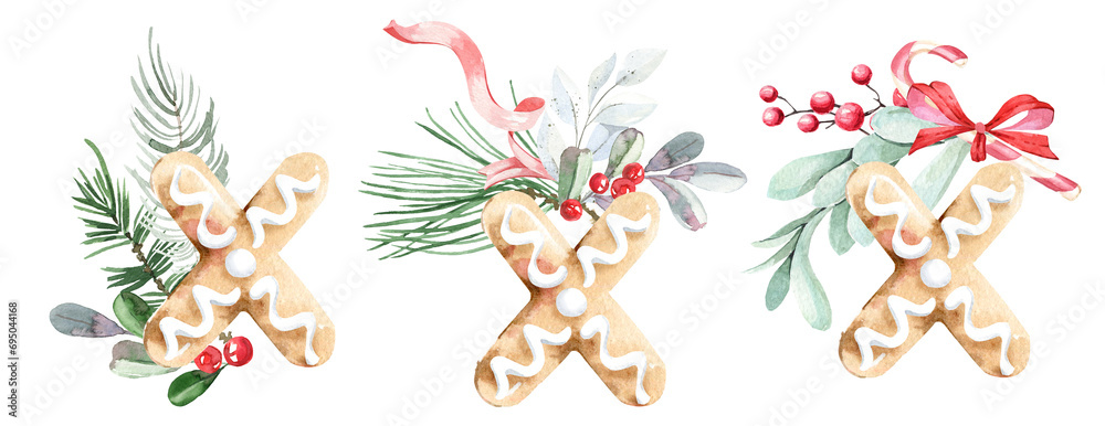 Watercolor Gingerbread Alphabet Christmas Clipart, Gingerbread letters ...