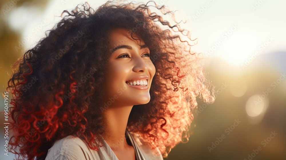 A close-up of a person's face with a genuine smile, portraying the ...