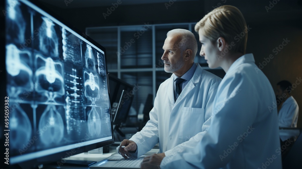 A doctor examining a patient's X-ray images for bone fractures and ...