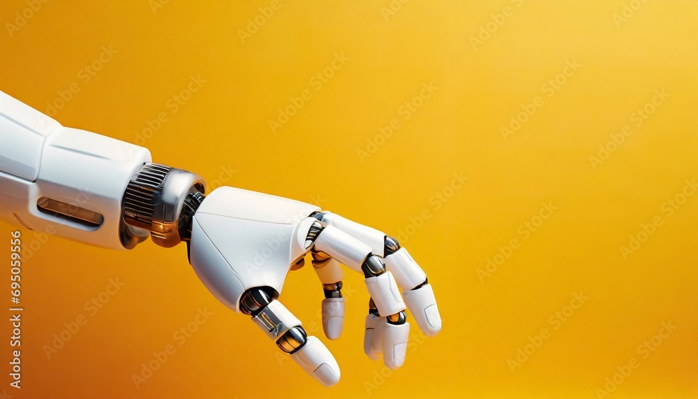 White robot hand background, presenting technology gesture. Technology ...