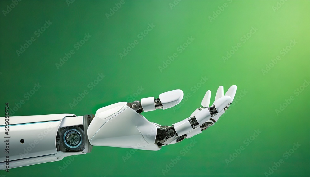 White robot hand background, presenting technology gesture. Technology ...