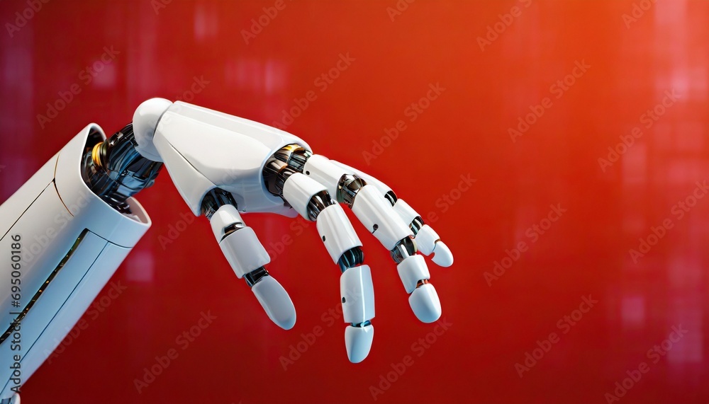 White robot hand background, presenting technology gesture. Technology ...