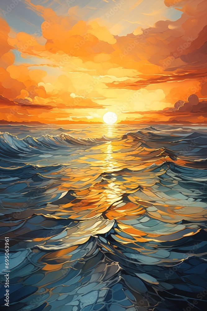 sunset ocean waves bright swirly liquid ripples streaming naval ...