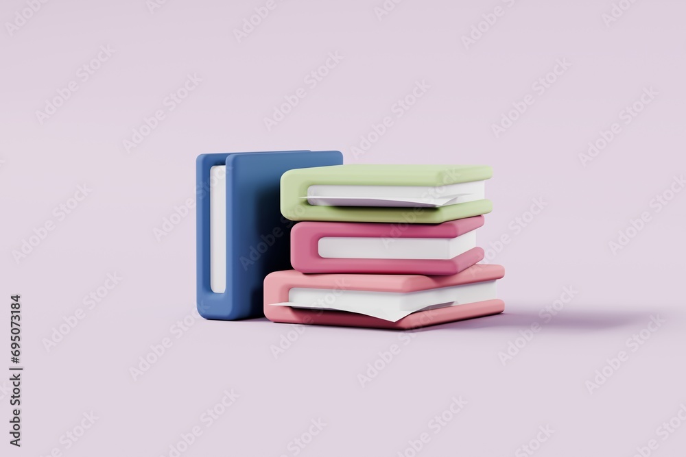 3D Books stack icon for web design isolated on pink pastel background ...