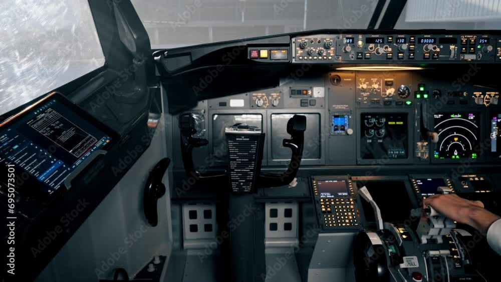 Vidéo Stock Close-up view of airplane control panel in cockpit with ...
