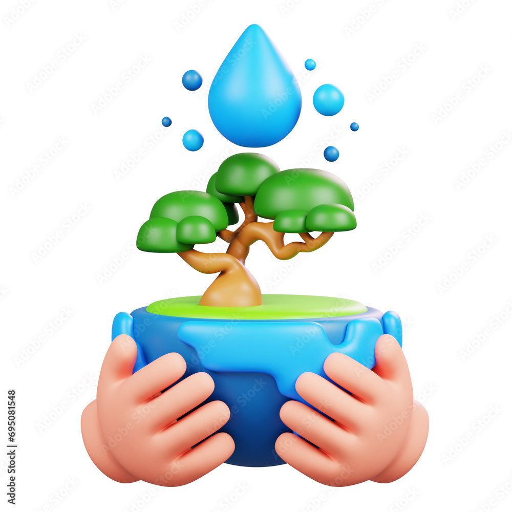 World water day, prevent water waste. 3D Render cartoon style. Stock ...