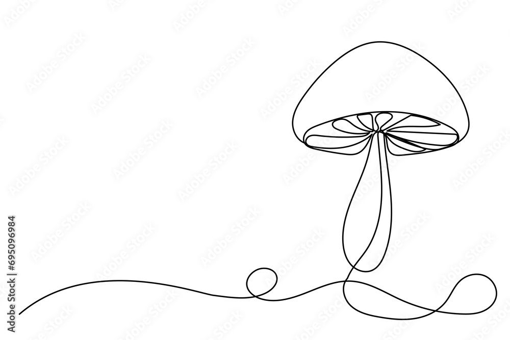 Mushroom Line Art. Abstract Mushroom Silhouette Outline Doodle Contour ...