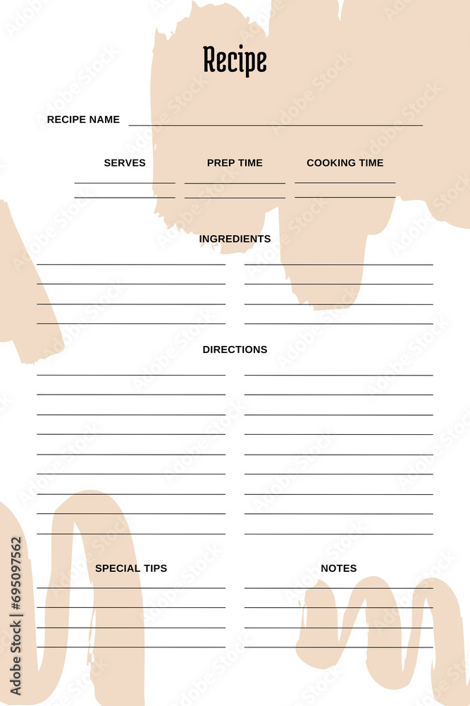 Blank Recipe Book Printable Template, colorful background v2 Stock ...