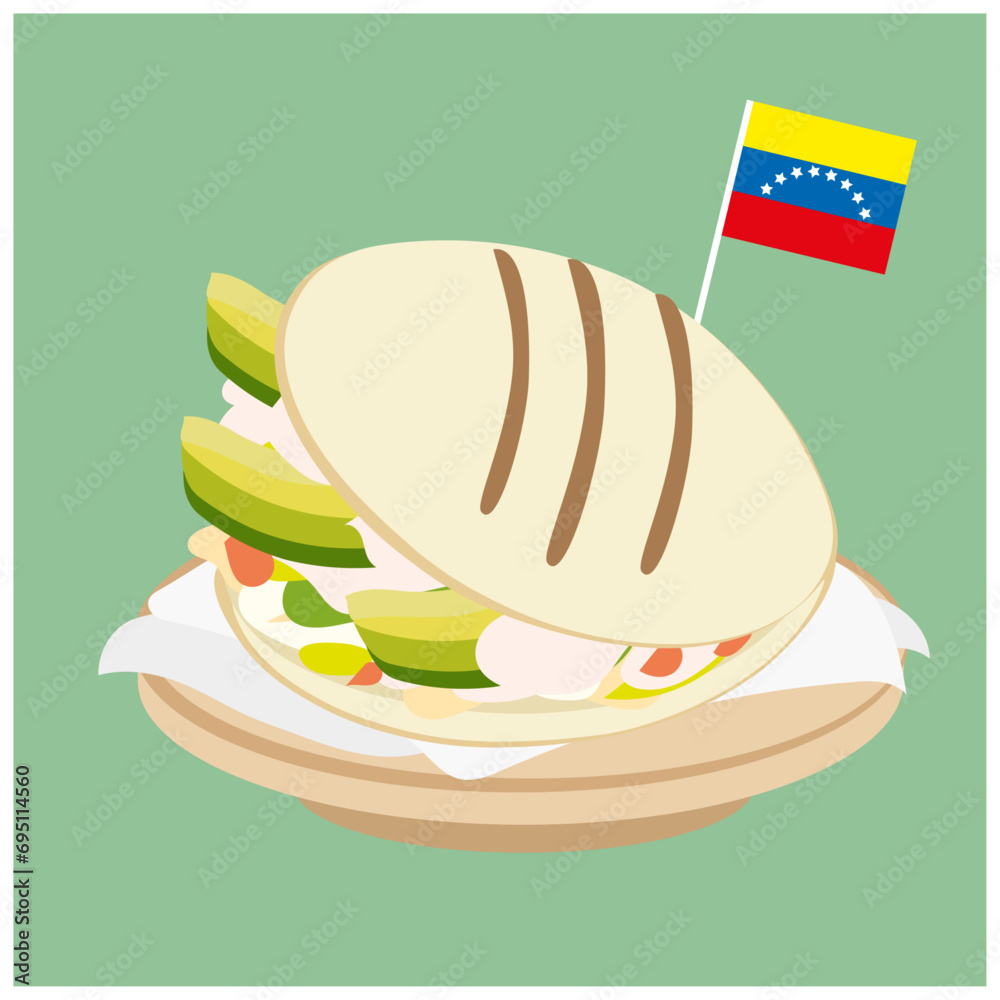 ilustracion vectorial de comida tipica venezolana, arepa de reina ...