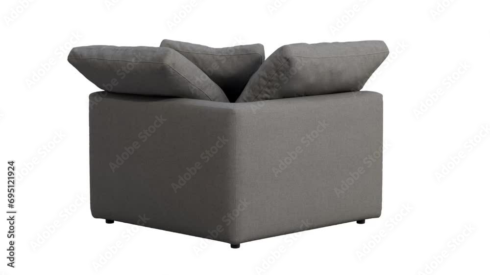 Circular animation of gray fabric upholstery corner module chair ...
