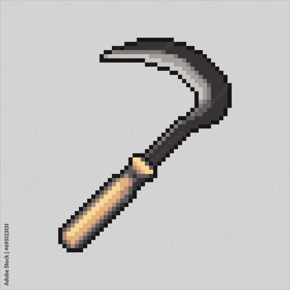 Pixel art illustration Sickle. Pixelated Sickle. Farm Sickle equipment ...