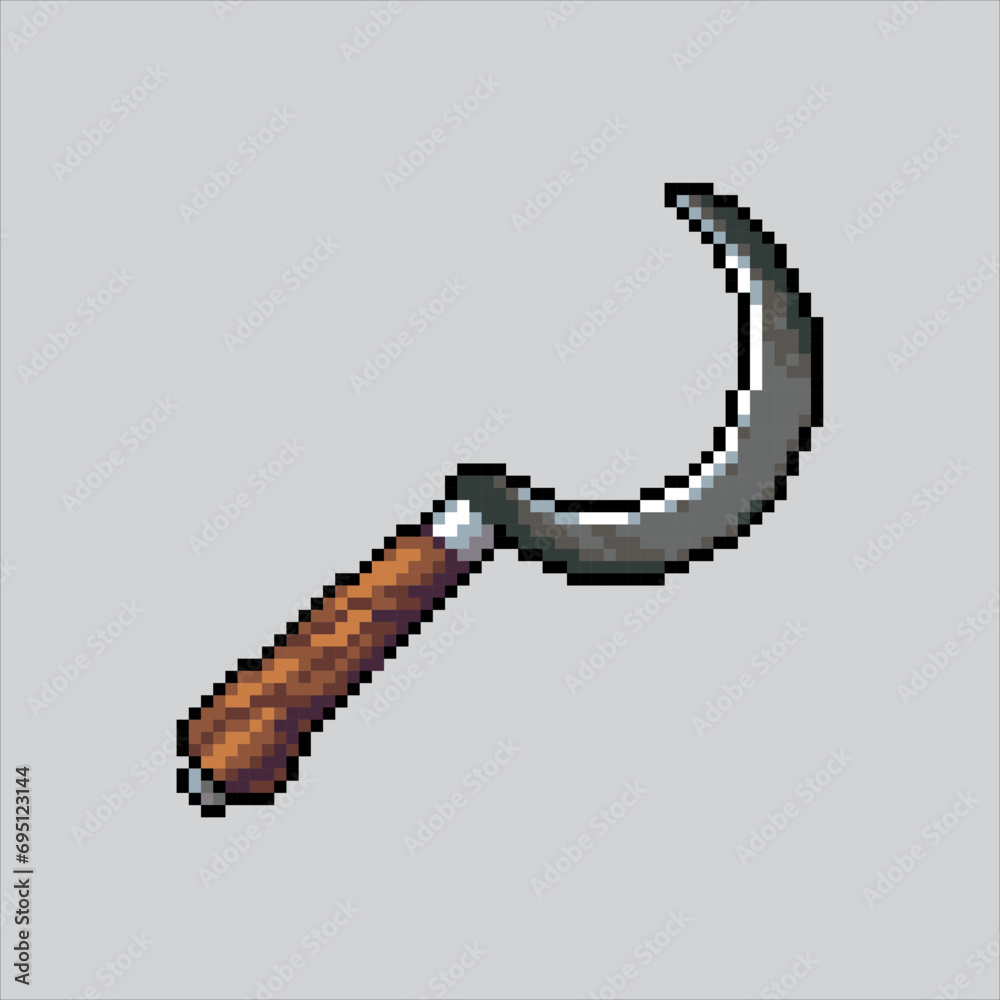 Pixel art illustration Sickle. Pixelated Sickle. Farm Sickle equipment ...
