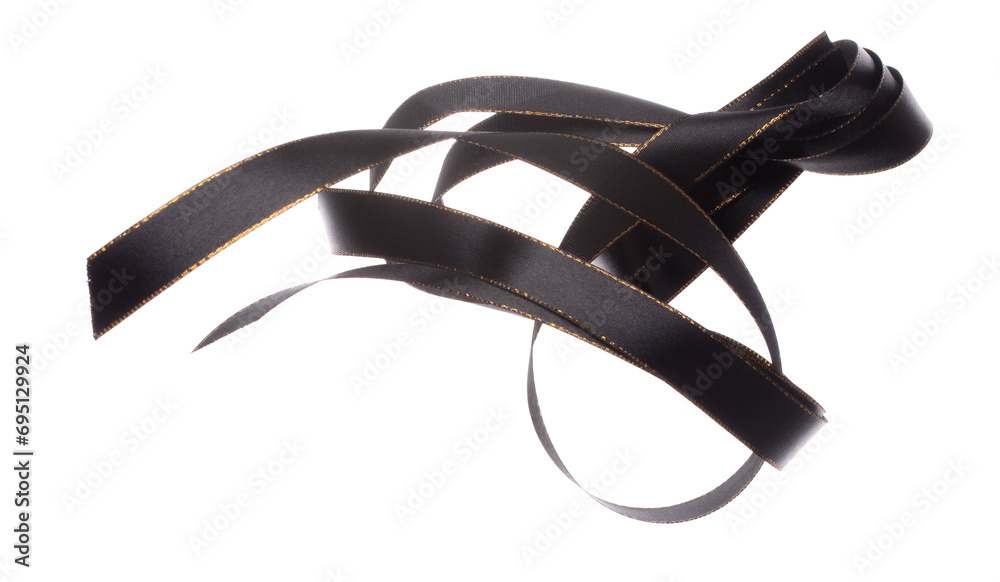 Black ribbon long straight fly in air with curve roll shiny. Black ...