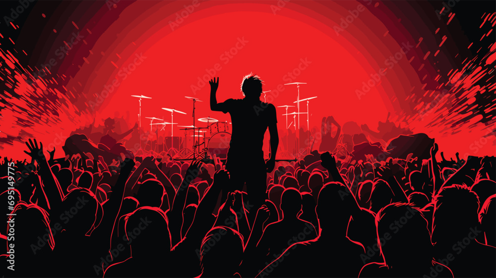 music themed concert crowd tones of live show red and performance black ...