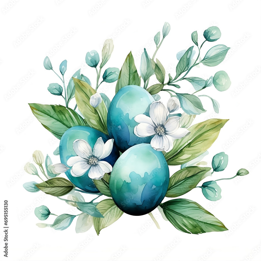 Watercolor Easter eggs and spring flowers. Watercolor Easter clipart in ...