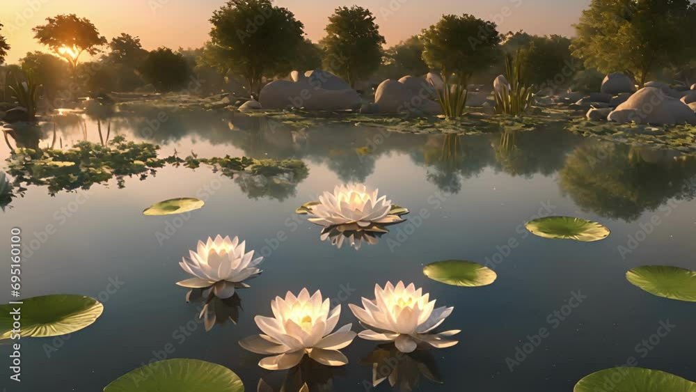 Vidéo Stock begins set, Lustrous Lotus Lagoon transforms into dreamlike ...