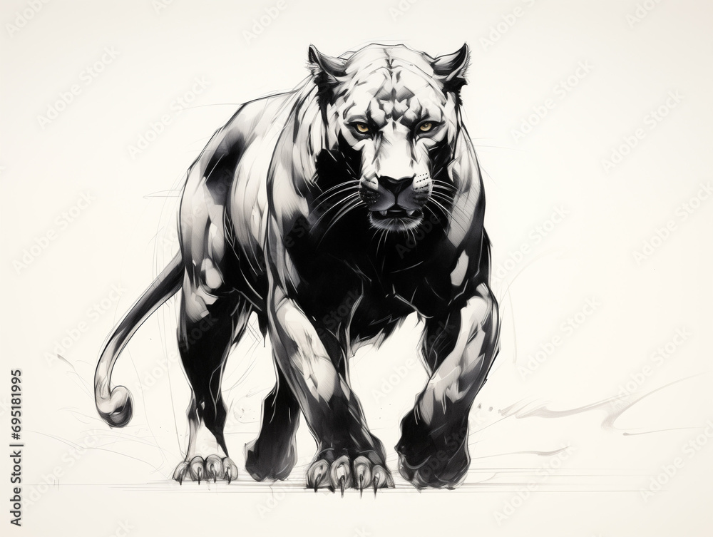 A Pen Sketch Character Study Drawing of a Panther Stock Illustration ...