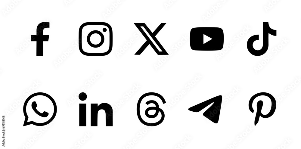 social media icon 2024. X, Threads, Facebook, Instagram, YouTube ...