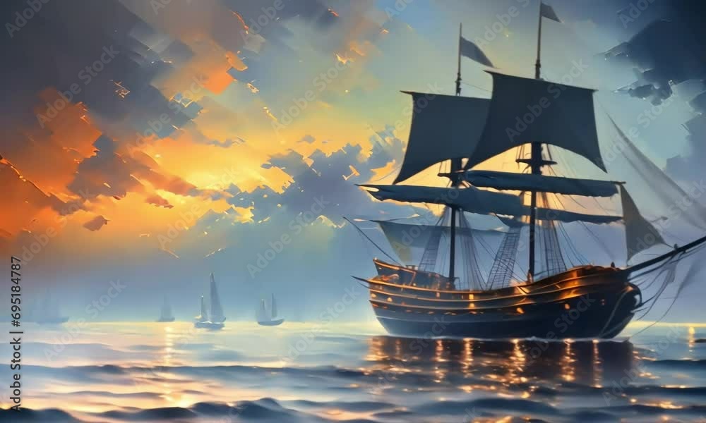 pirate ship on the high seas Generative AI. Virtual video scene ...